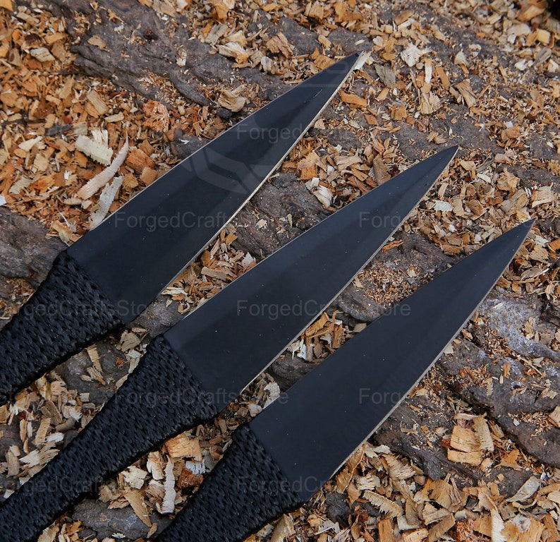 Pack of 3 Damascus Black Throwing Knife, Kunai Throwing Knife, Sharp ...