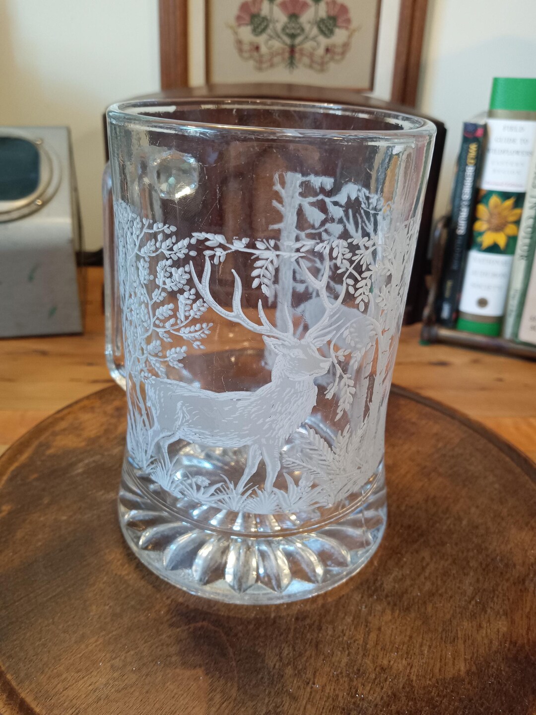 Vintage Etched Stag or Elk Glass Stein - Etsy