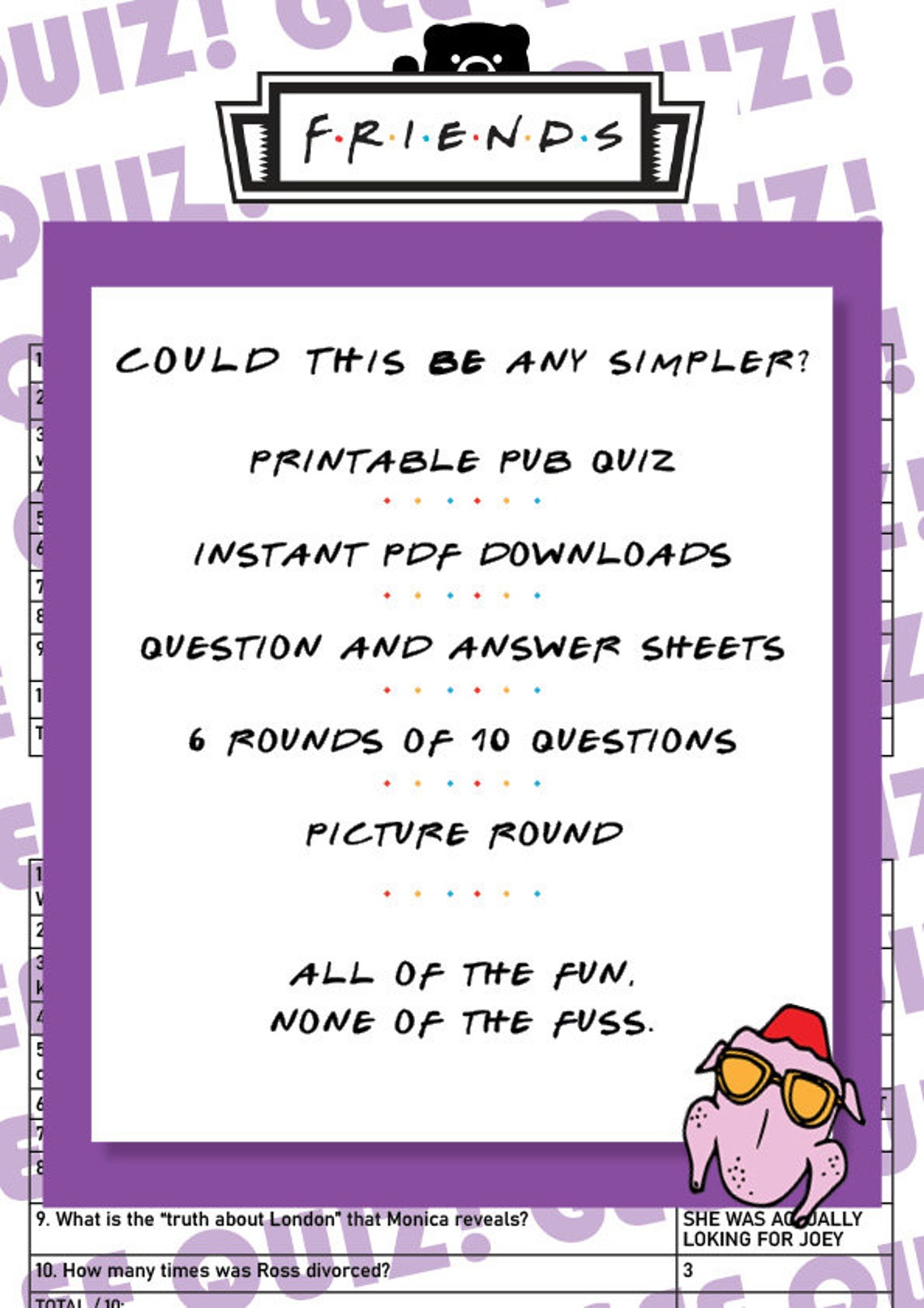 FRIENDS Printable English Pub Quiz FRIENDS Trivia Instant Download ...