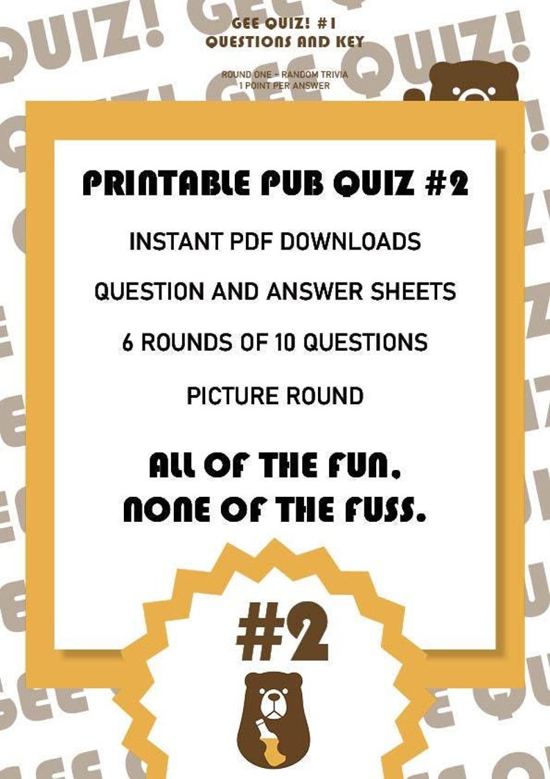 Printable English Pub Quiz #2 | Instant Download | Picture Quiz | Music ...