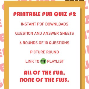 Printable English Pub Quiz 2 Instant Download Picture Quiz Music Quiz ...
