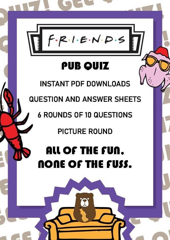 FRIENDS Printable English Pub Quiz | FRIENDS Trivia | Instant Download ...