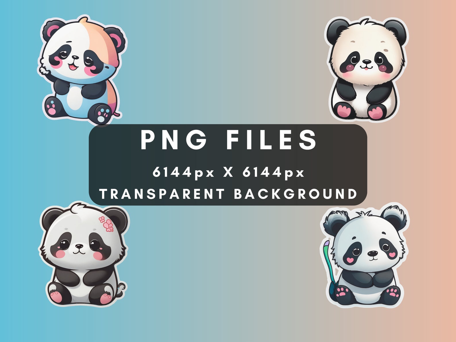 10 Cute Chibi Panda Cliparts & Stickers Transparent - Etsy