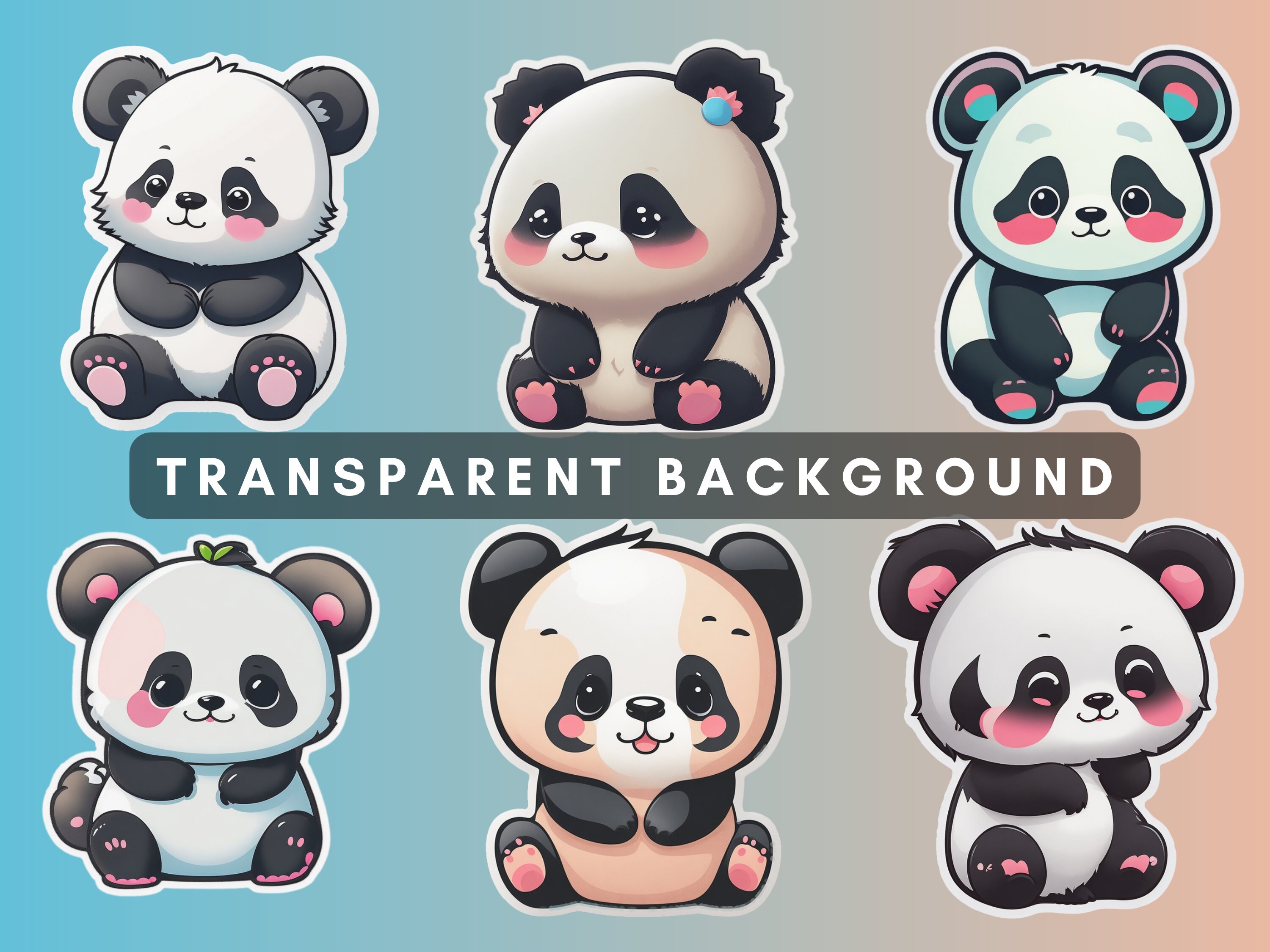 10 Cute Chibi Panda Cliparts & Stickers Transparent Background 10 High ...