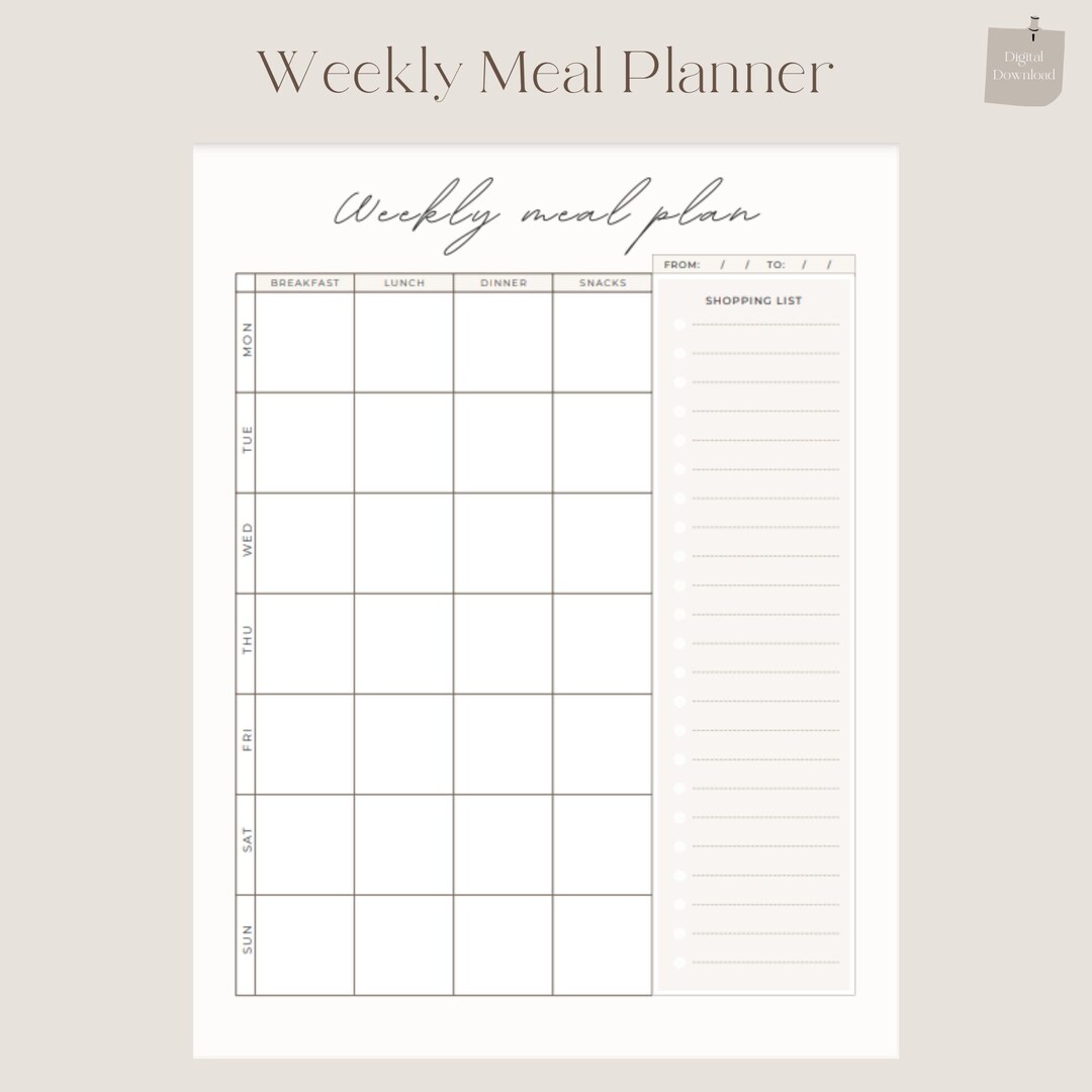 Weekly Meal Planner Printable | Shopping, Grocery, Food List | Monday ...