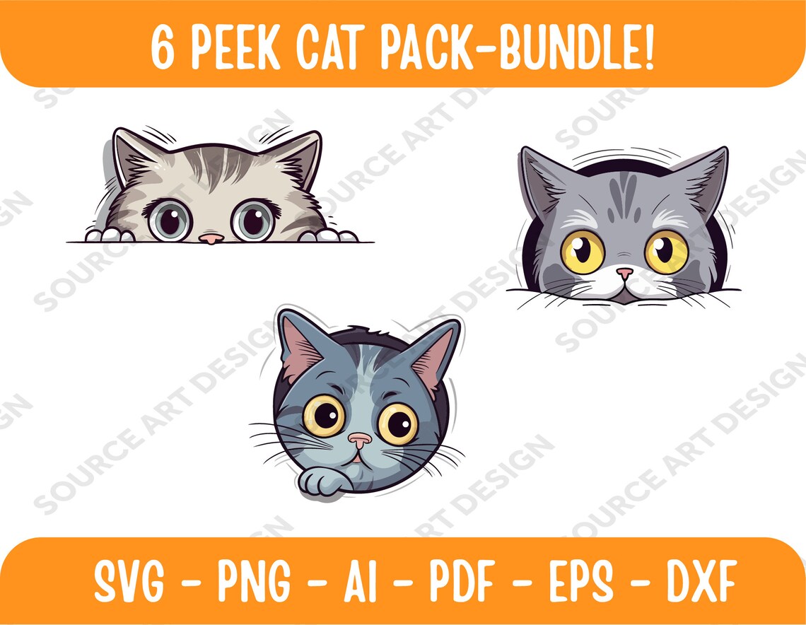 Peeking Cat SVG Bundle, Peeking Cat Clipart, Cat Face Svg, Halloween ...