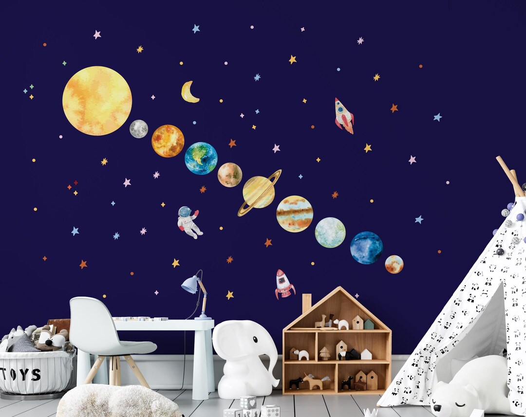 Space Wall Decals, Watercolor Solar System, Nursery Decals, Planet Wall ...