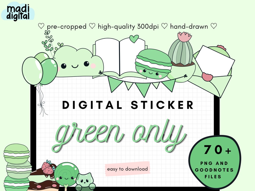 Green Kawaii Digital Sticker Pack Goodnotes/notability, 70+ Digital ...