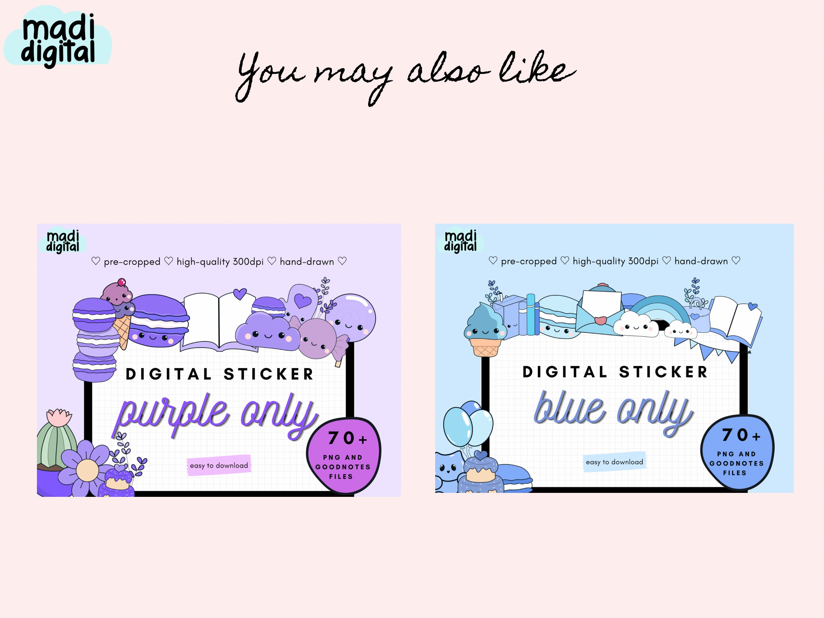 Pink Kawaii Digital Sticker Pack for Goodnotes/notability, 70 Digital ...