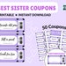 50 Customizable Love Coupons Best Sister, Sister Birthday, Gift for Her ...