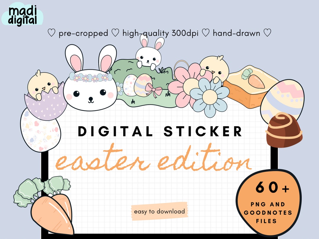 Kawaii Easter Spring Digital Planner Sticker Pack Goodnotes Bullet ...