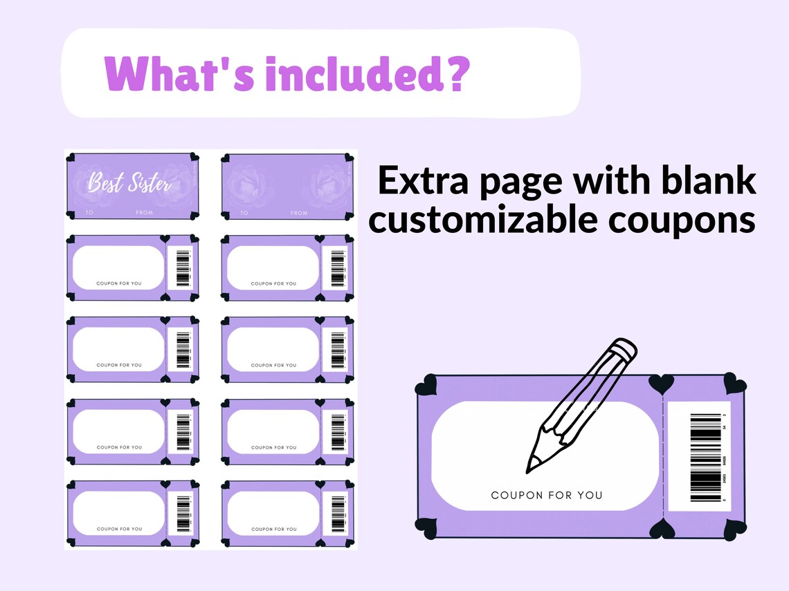 50 Customizable Love Coupons Best Sister, Sister Birthday, Gift for Her ...