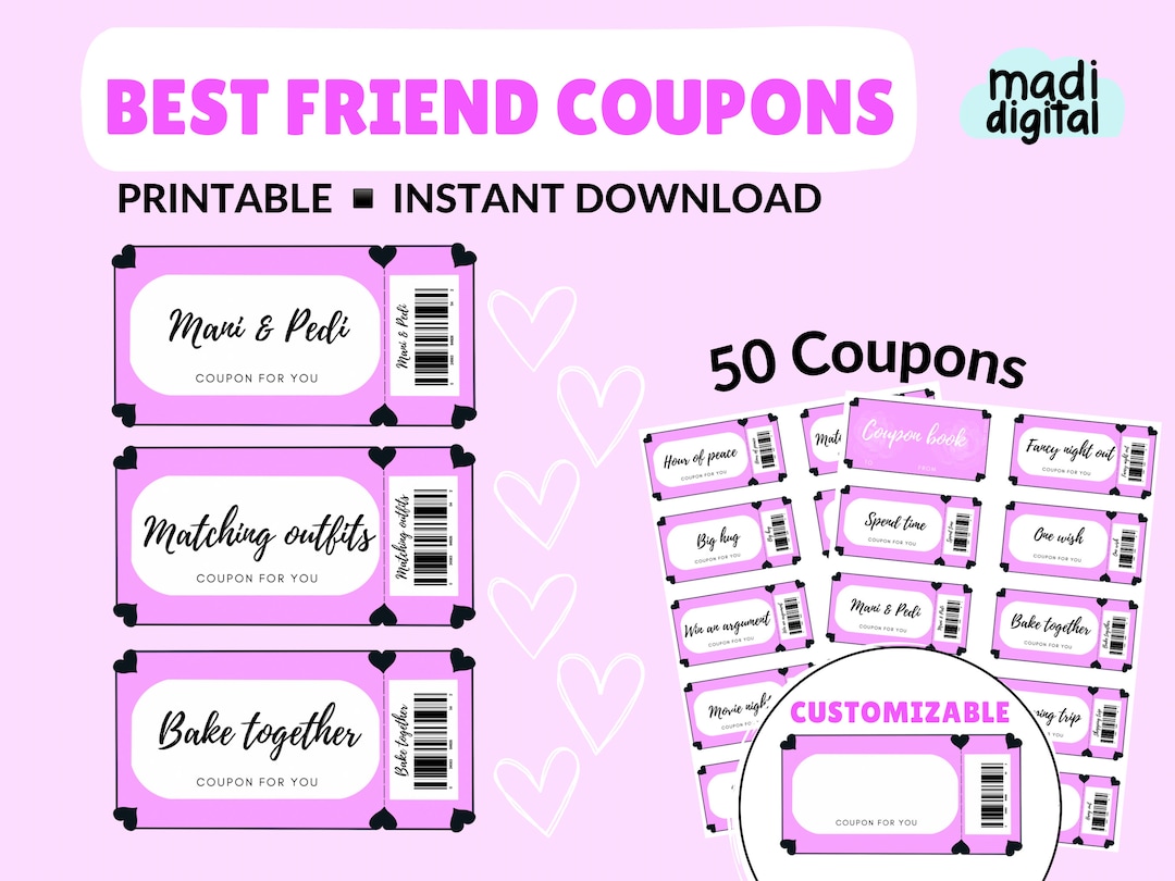 50 Customizable Love Coupons Best Friend, Bestie Birthday, Gift for Her ...