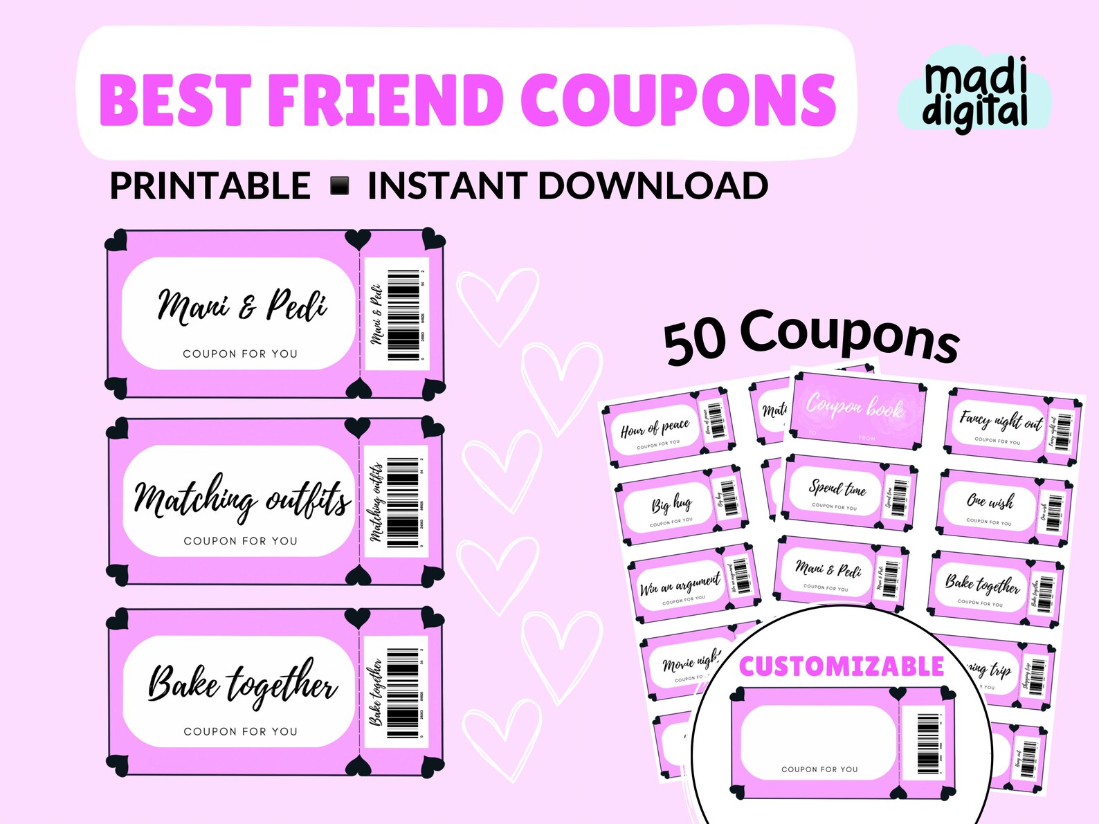 50 Customizable Love Coupons Best Friend, Bestie Birthday, Gift for Her ...