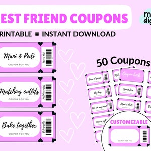 50 Customizable Love Coupons Best Friend, Bestie Birthday, Gift for Her ...