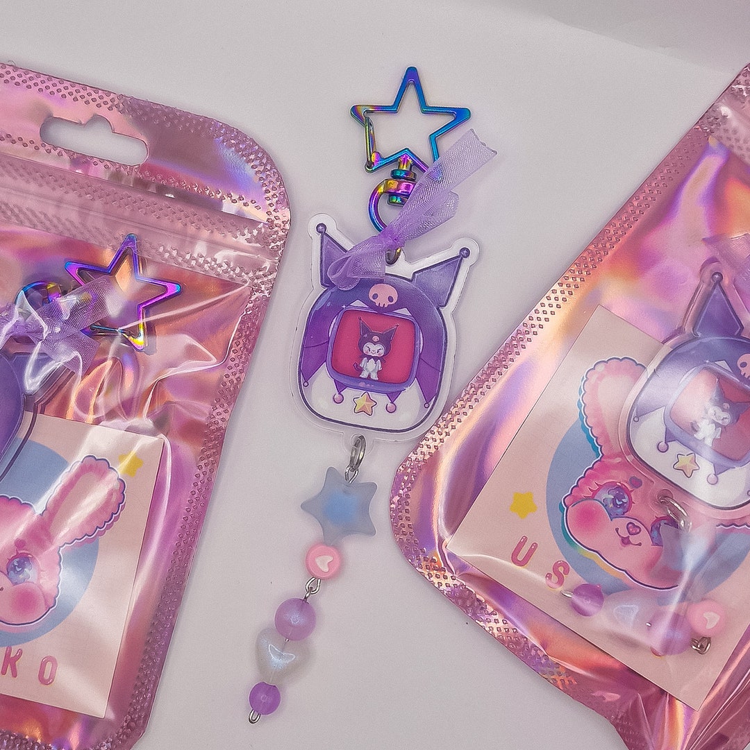 Purple Rabbit Virtual Pet Keychain With Bow kuro - Etsy