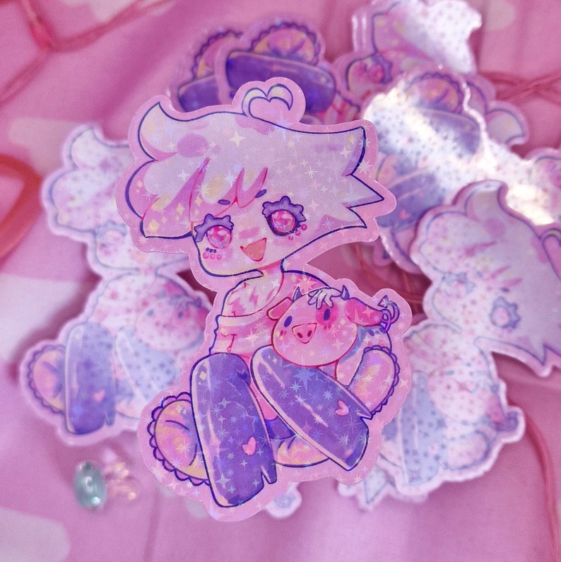 Kawaii Angel Dust Hazbin Hotel Vinyl Waterproof Die Cut Holographic ...