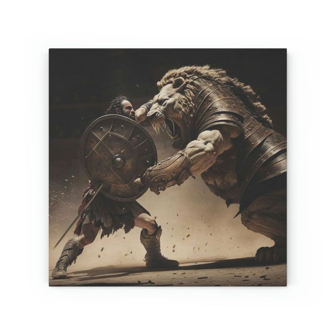 Fighting Your Demons, Spartan Warrior Lion Wood Canvas - Etsy