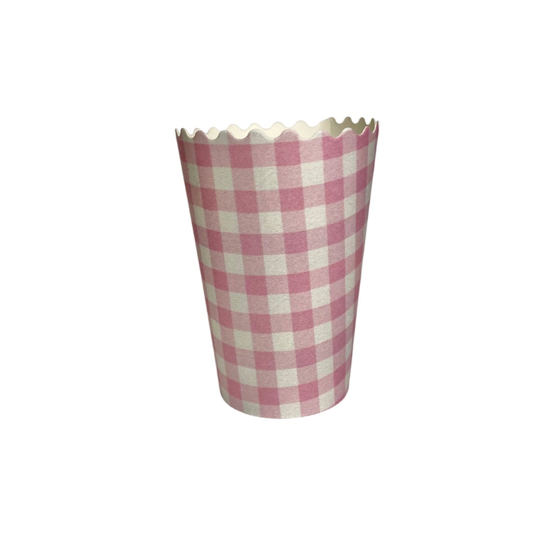 Scalloped Pink Gingham Cup, Set of 10, 14oz. Fillable Disposable Pink ...
