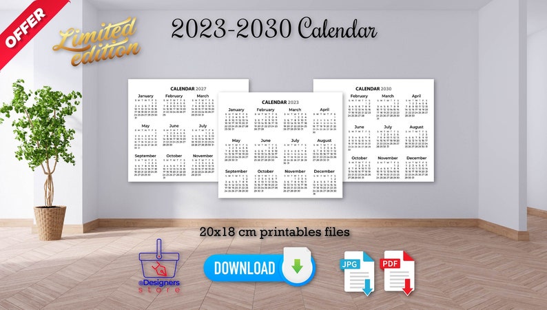 2023-2030 Calendar, Yearly Calendar Printable,calendar, 12 Month Year ...