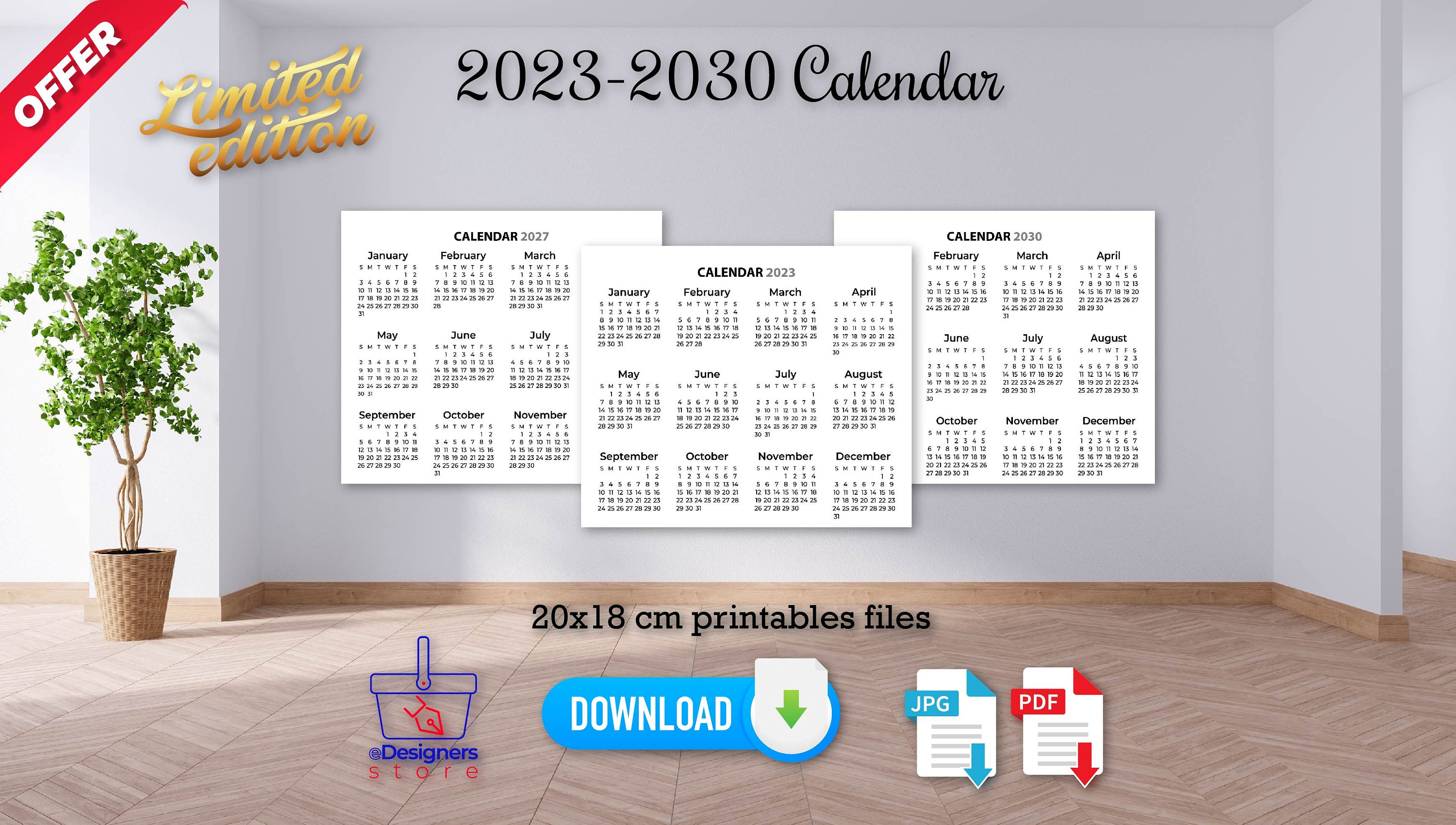 2023-2030 Calendar, Yearly Calendar Printable,calendar, 12 Month Year ...