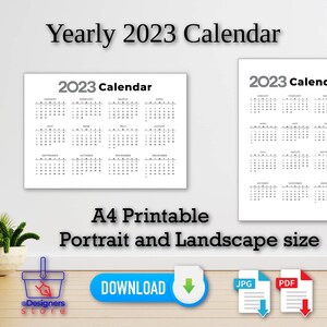 2023 Yearly Calendar Printablecalendar 12 Month Year on One - Etsy