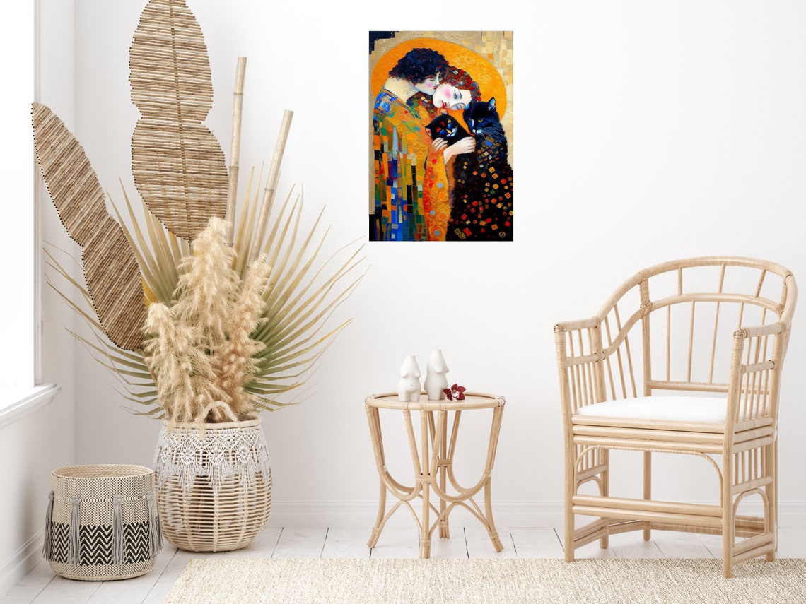 Gustav Klimt Kiss Cat Print, Gustav Kl, Gustave Klimt Kiss Cat Poster ...