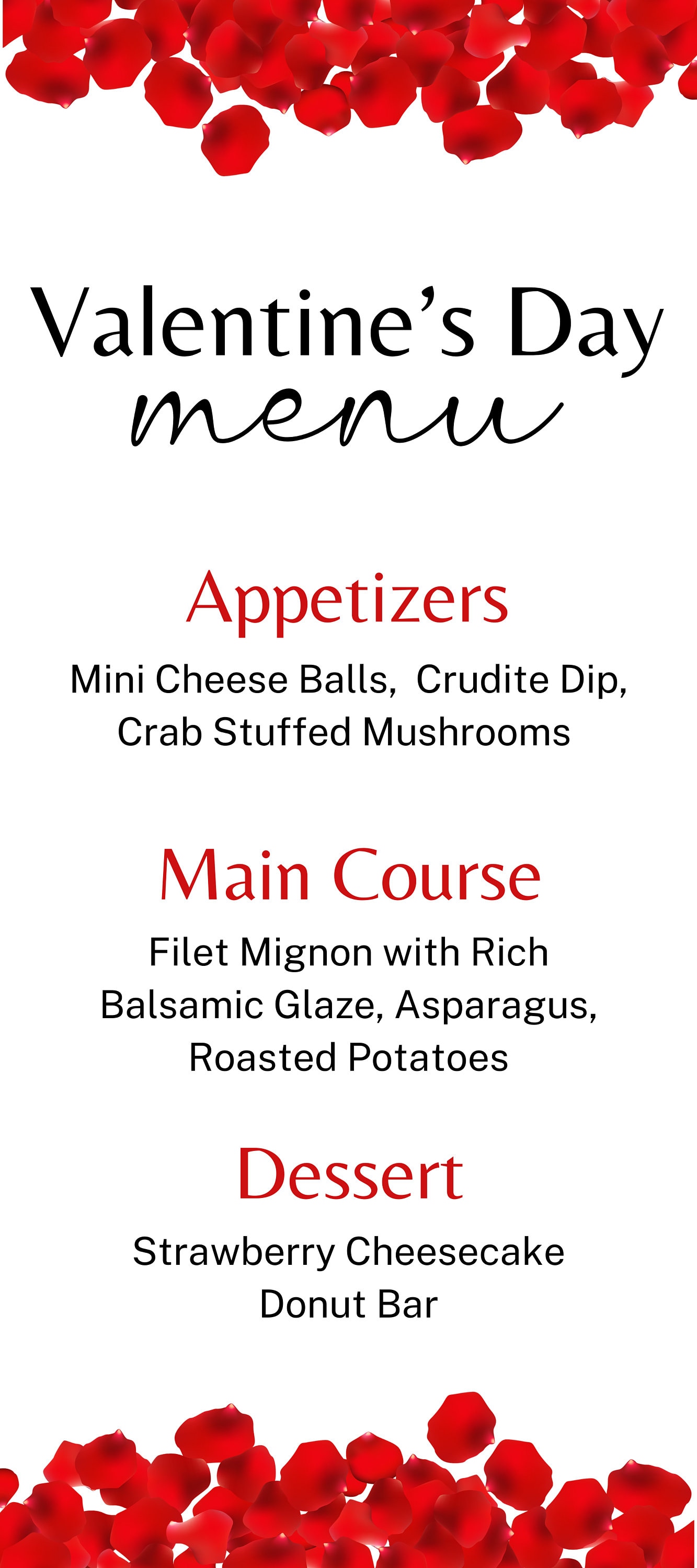 Editable Valentines Menu Template, Valentine's Day Printable Dinner ...