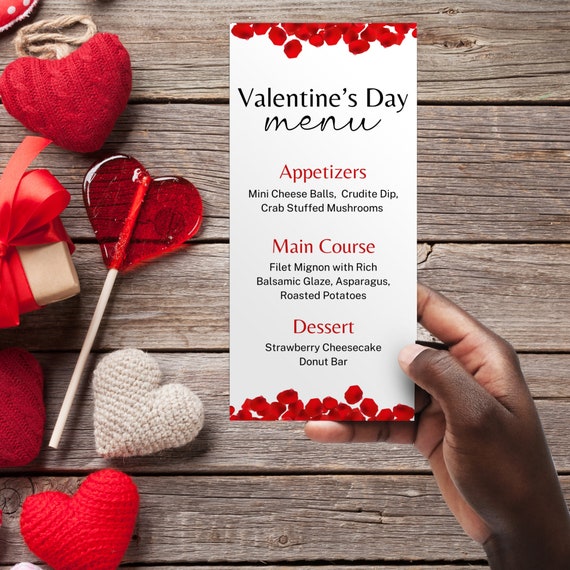 Valentine Printable Menu Templates Valentine's Day Menu Template
