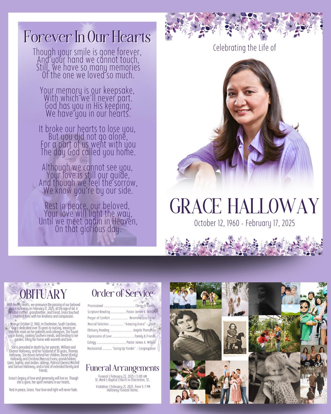 Celebration of Life Program Template, Editable Canva Funeral Ceremony ...
