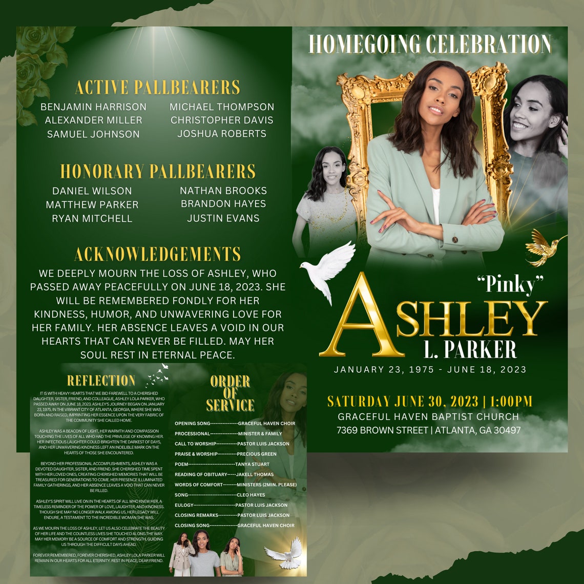 4 Page Obituary Template | Funeral Program | Celebration of Life | Men ...