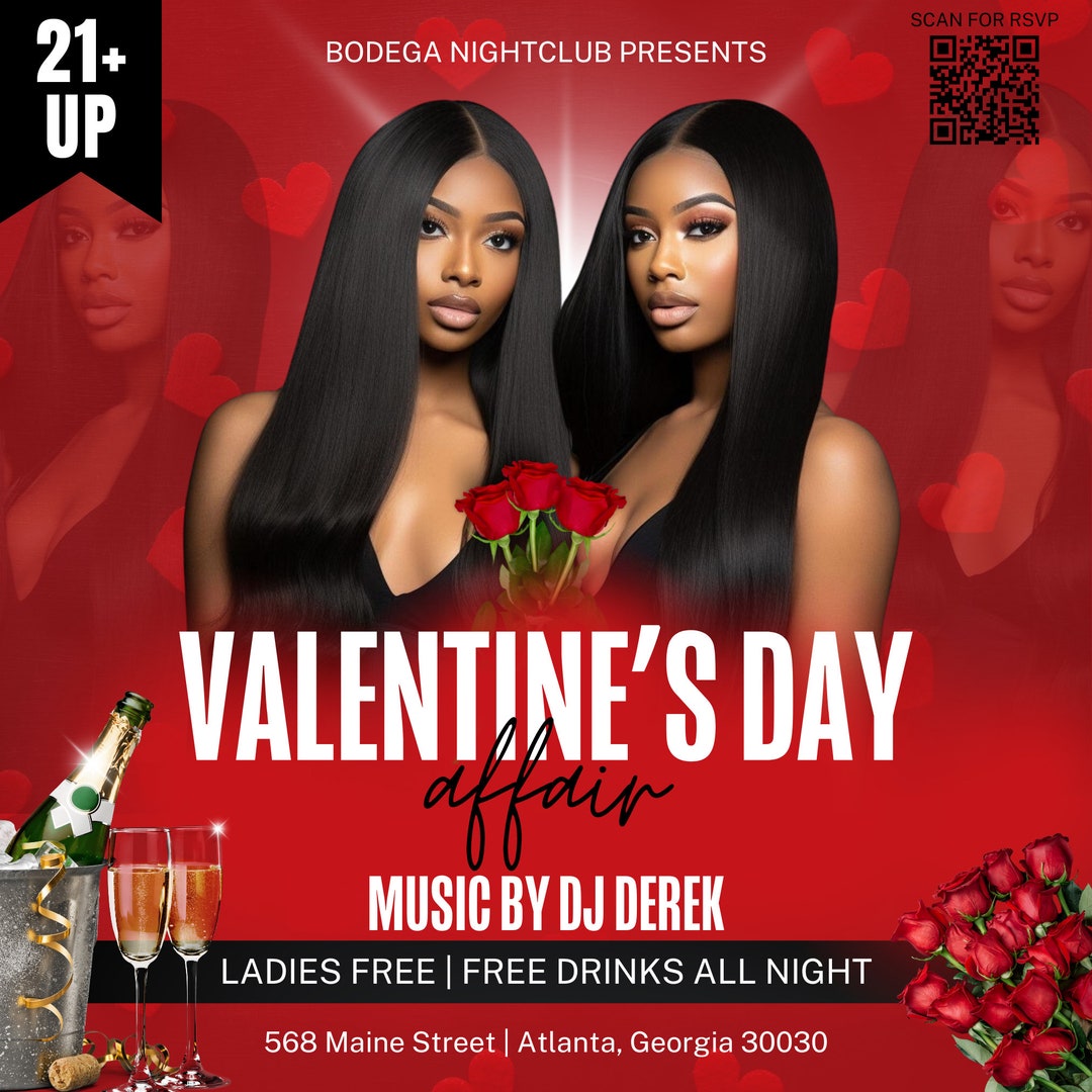Valentine's Day Party Flyer, DIY Flyer Template Design, Vday Party ...