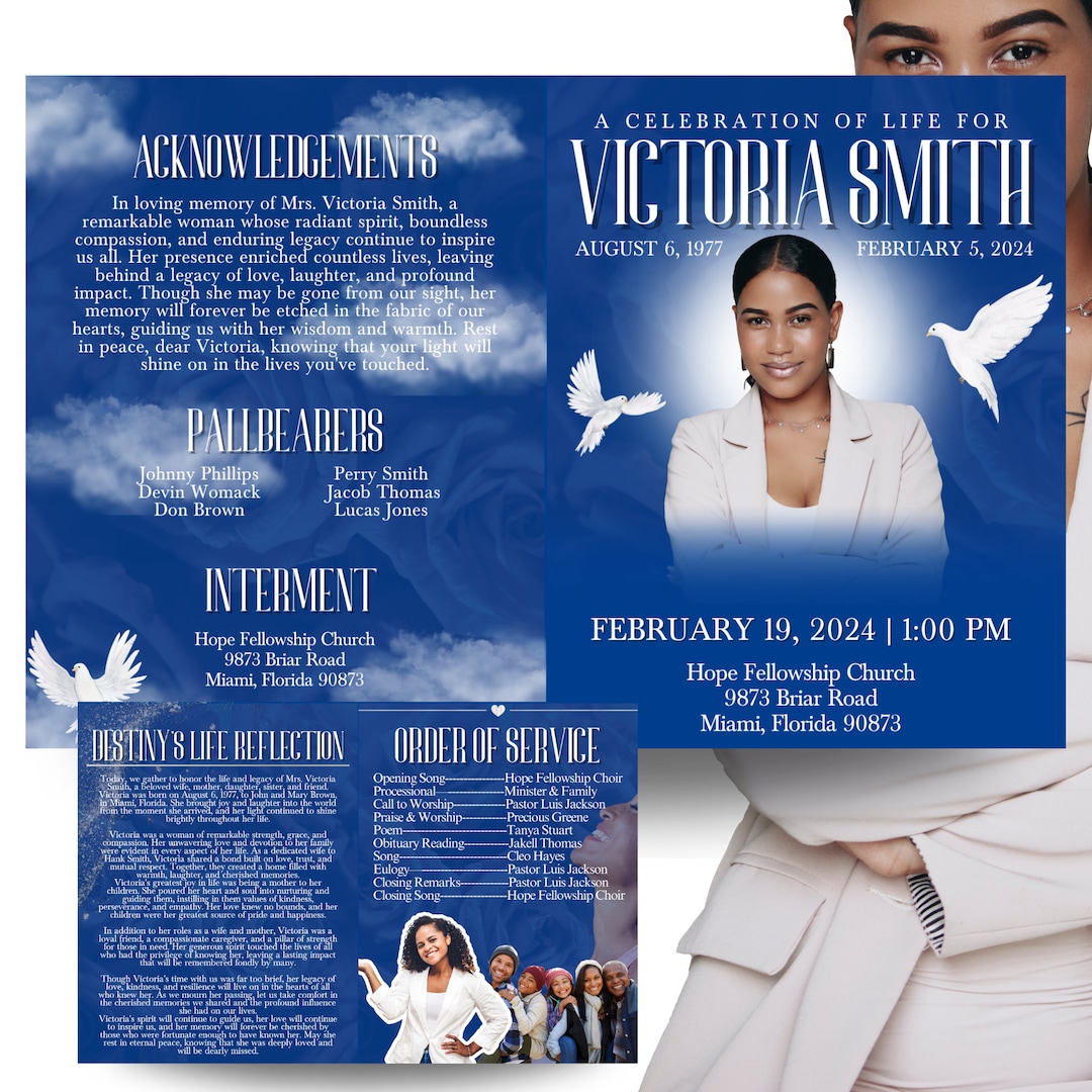 4 Page Obituary Template | Funeral Program | Celebration of Life | Men ...