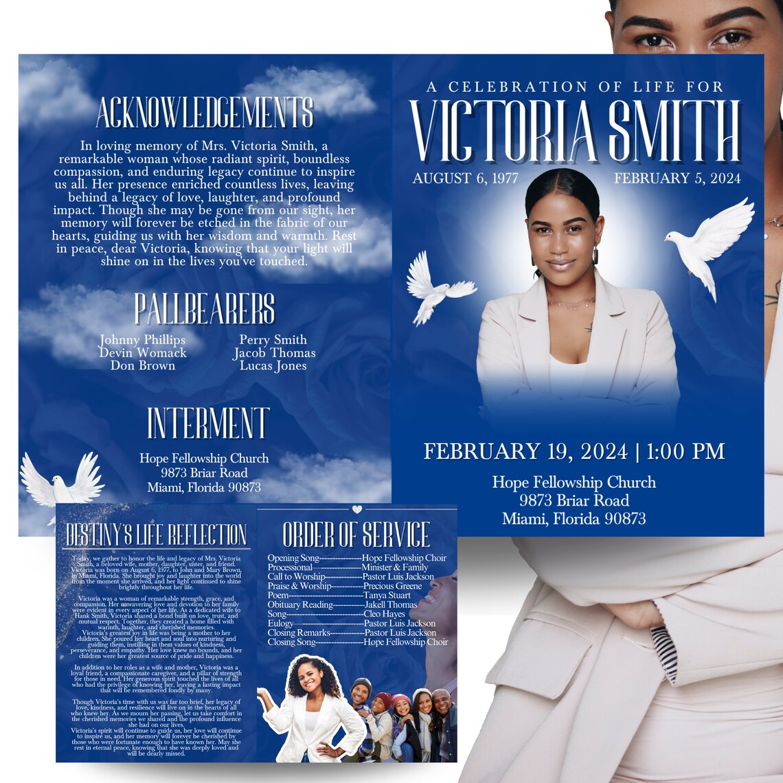 4 Page Obituary Template | Funeral Program | Celebration of Life | Men ...