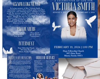 4 Page Obituary Template Funeral Program Celebration of Life Men and ...