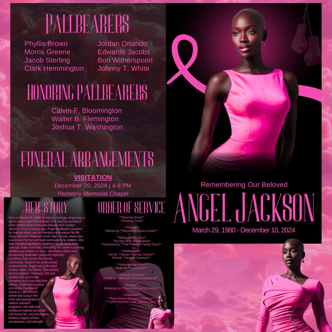 Breast Cancer Obituary Program | 11 X 8.5 | Breast Cancer Memorial | 4 ...