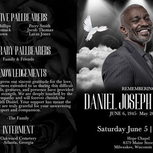 4 Page All Black Obituary Template | Black Men's Style Funeral Program ...