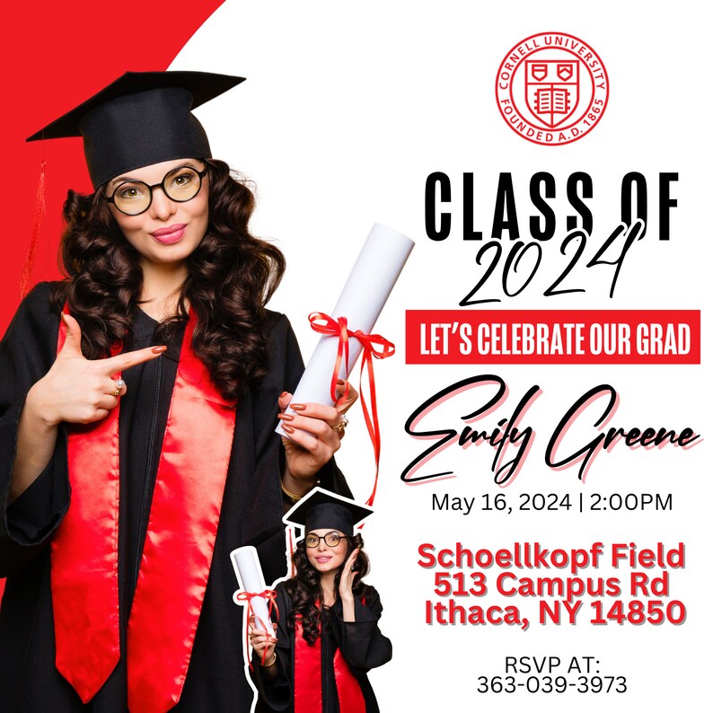 Editable Graduation Invitation 2024 With Photo, Red Black Graduation ...