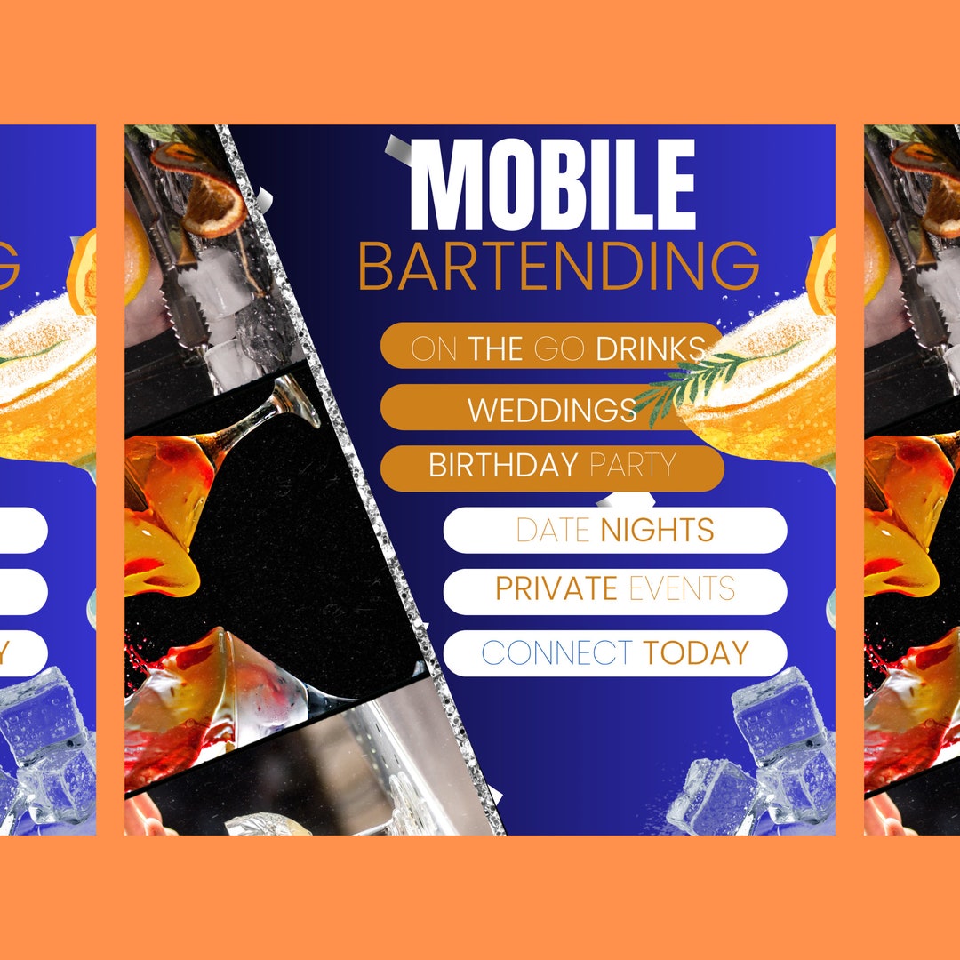 Mobile Bartending Flyer, DIY Flyer Template Design, Bartender Flyer ...