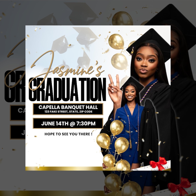 Luxury Graduation Celebration Editable Flyer High School and College ...