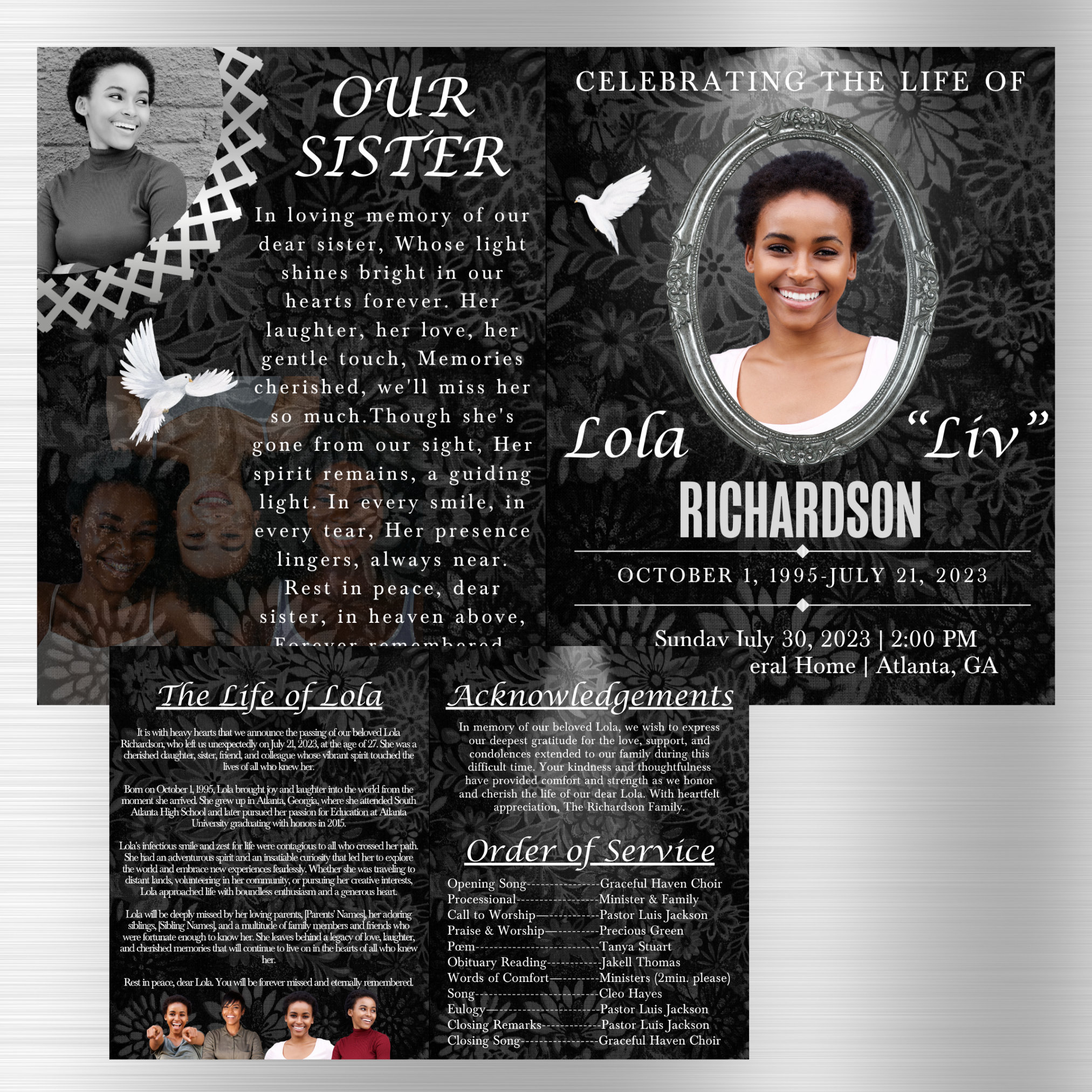 4 Page Obituary Template | Funeral Program | Celebration of Life | Men ...