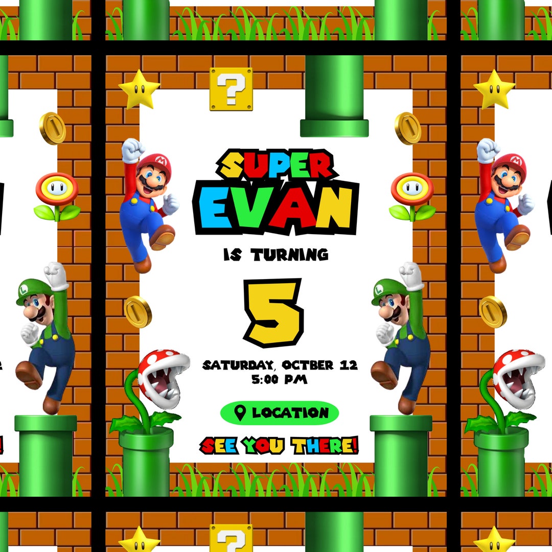 Super Mario Brothers Themed Birthday Party Invitation | Child's Party ...