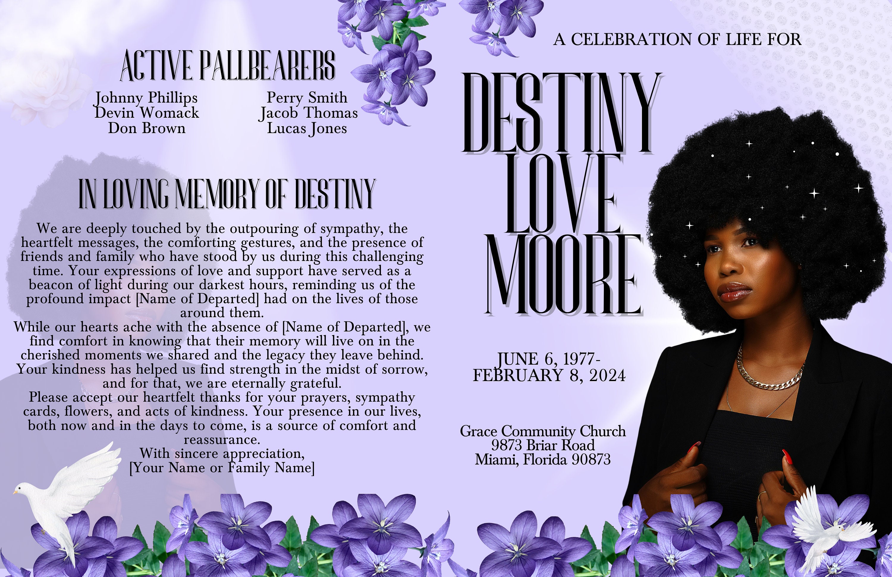 17x11 Editable Funeral Program Template, Memorial Service Template ...