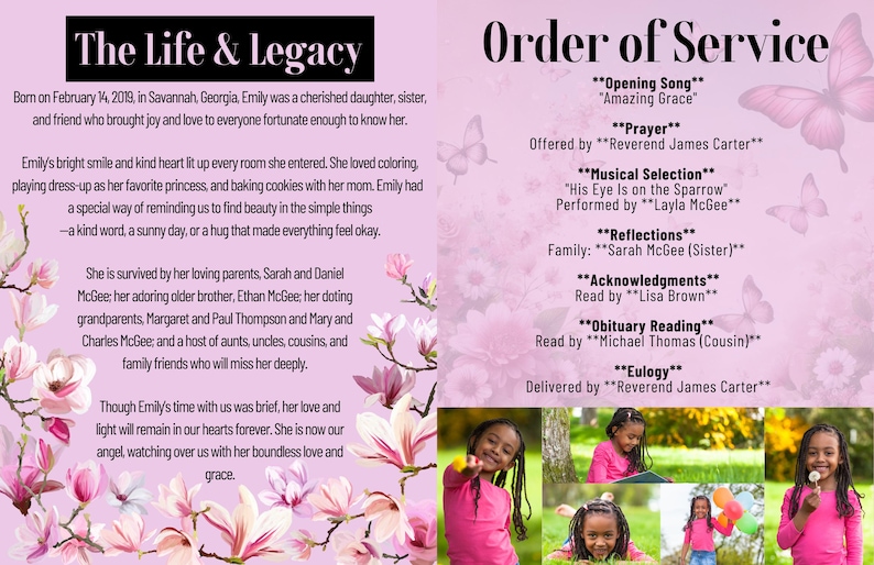 Child Funeral Program Template | Obituary Program Template | Funeral ...