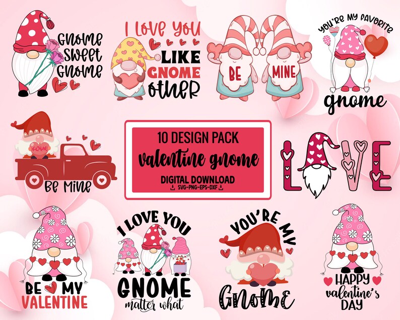 Valentine Gnomes Svg, Valentines Day Svg, Valentines Day Svg Bundle ...