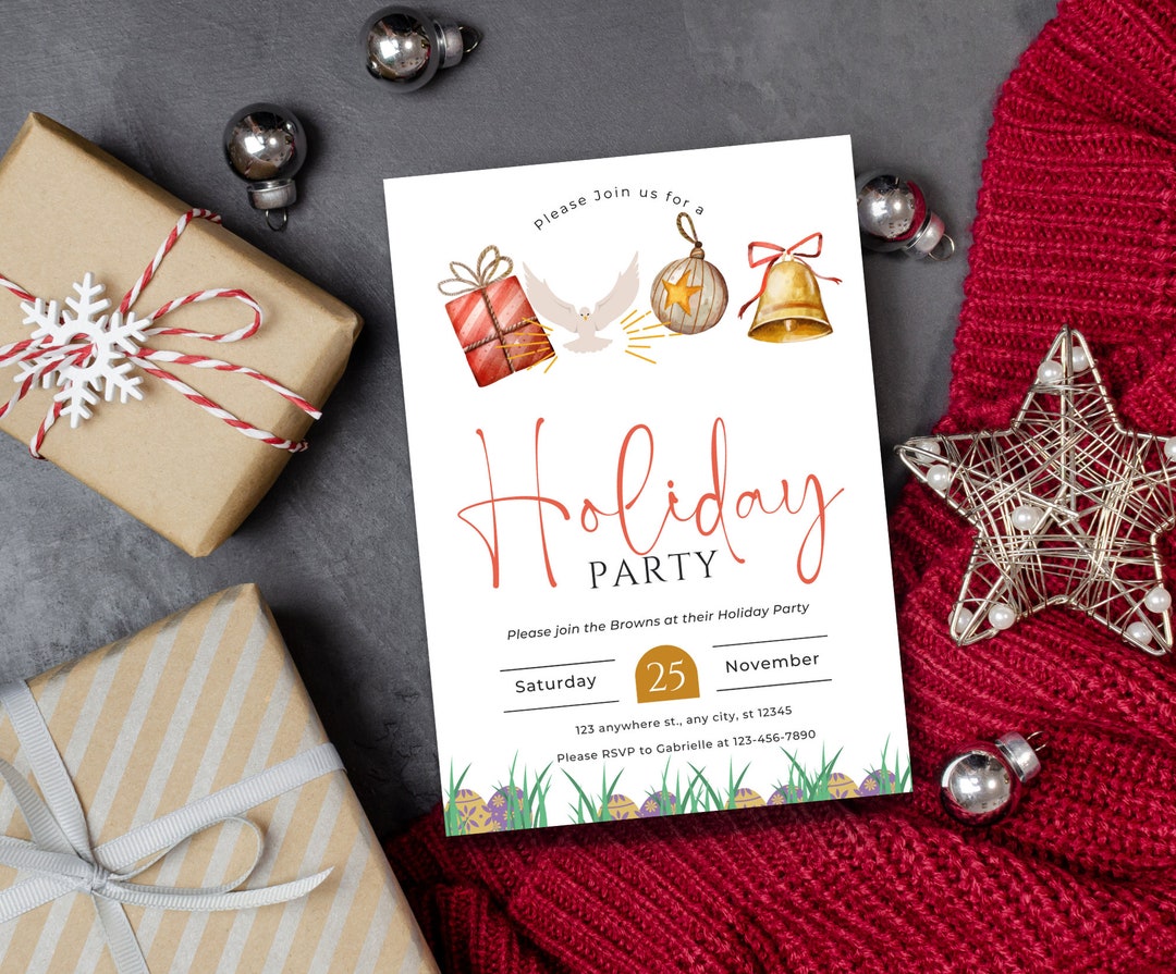Holiday Party Invitation Template, Christmas Invitation Editable ...