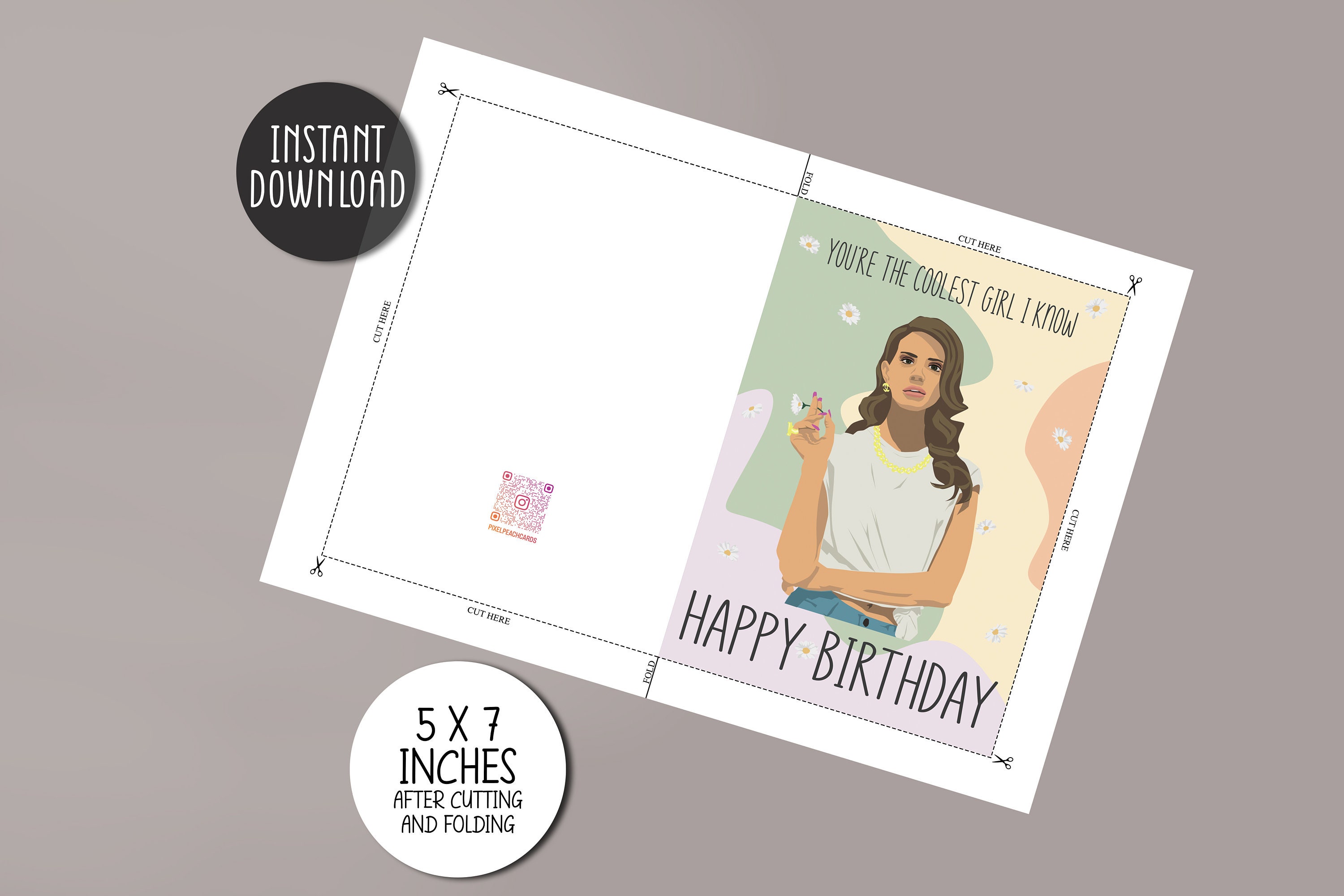 Printable Birthday Greeting Card Instant Download 7x5 Inch A7 Card to ...