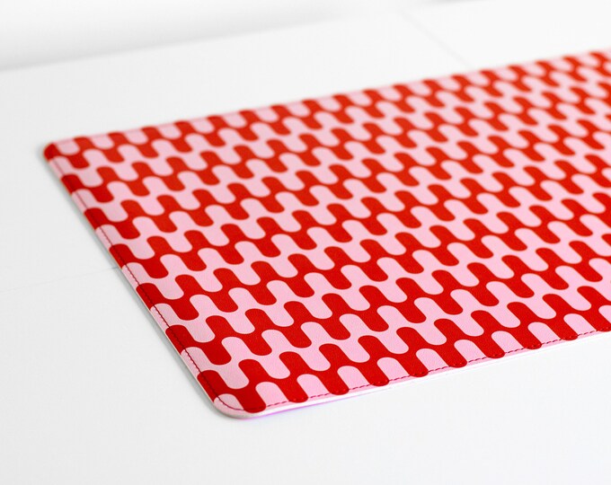 Wavy Pink & Red Desk Pad / Patterned Vegan Leather / Double-sided Desk ...