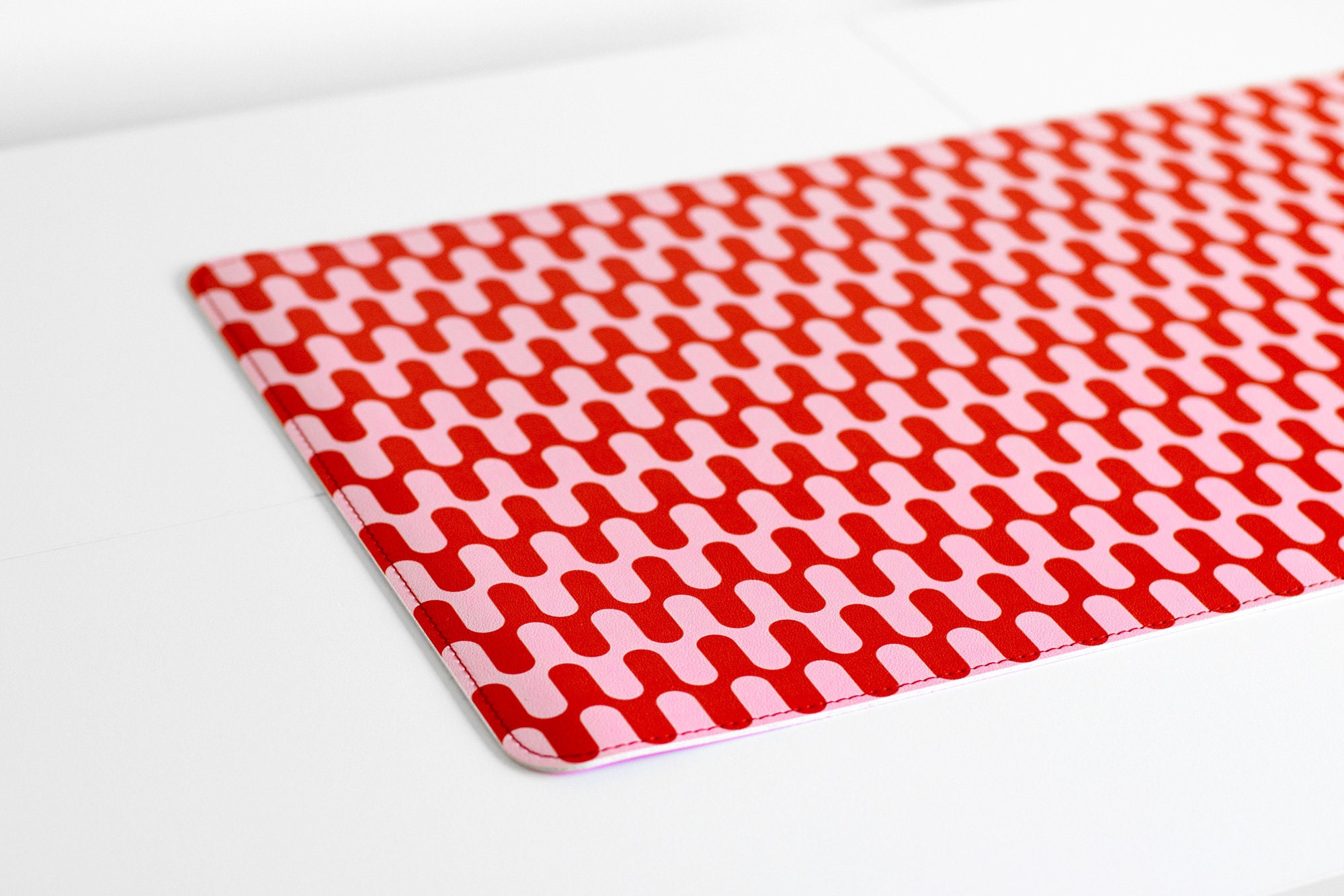 Wavy Pink & Red Desk Pad / Patterned Vegan Leather / Double-sided Desk ...