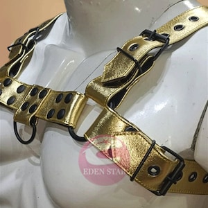 Harness Man Golden Leather Harness Jockstrap With Armbands, Golden Gear ...
